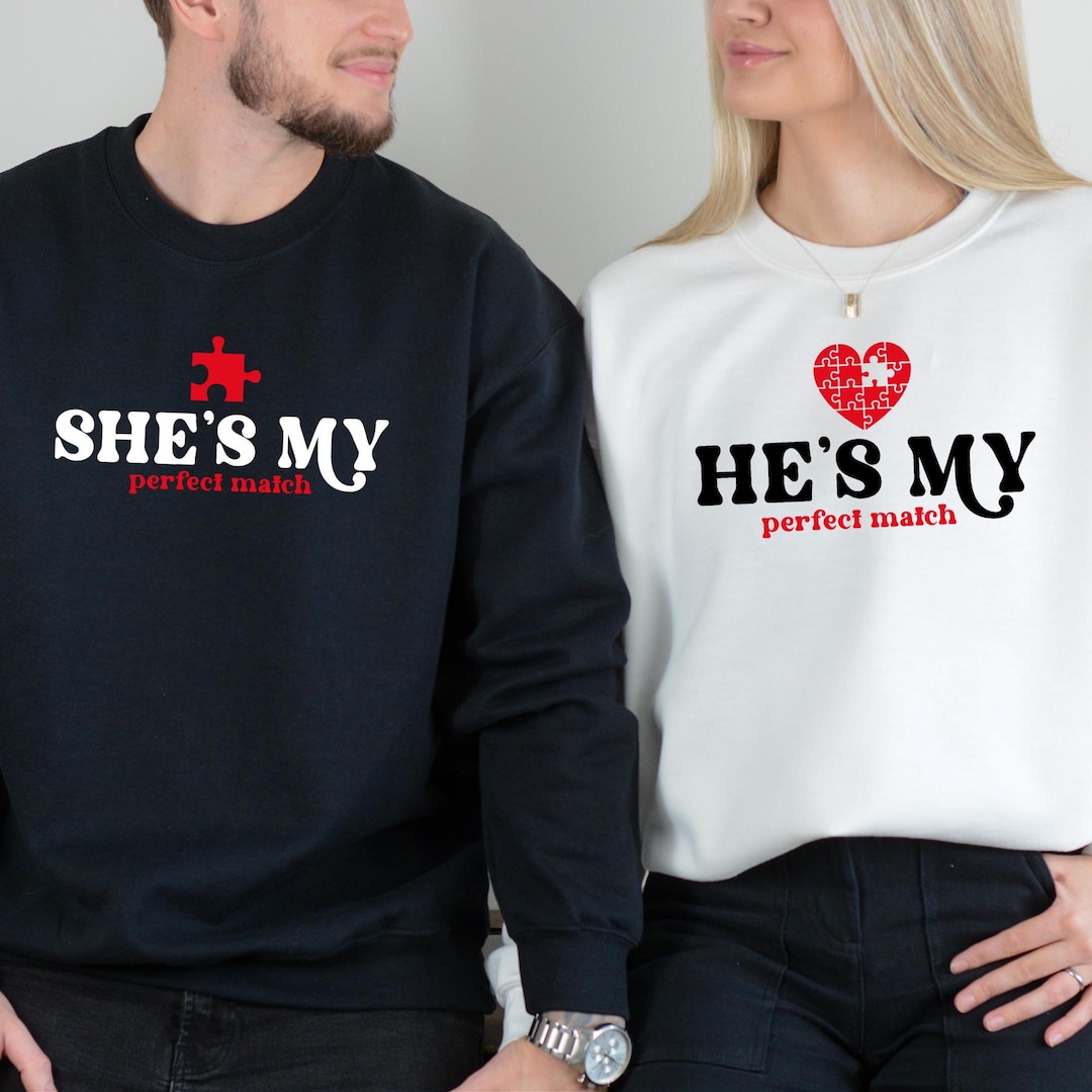 Perfect Match Couple Sweatshirts, Couple Valentine Sweatshirt, Puzzle ...