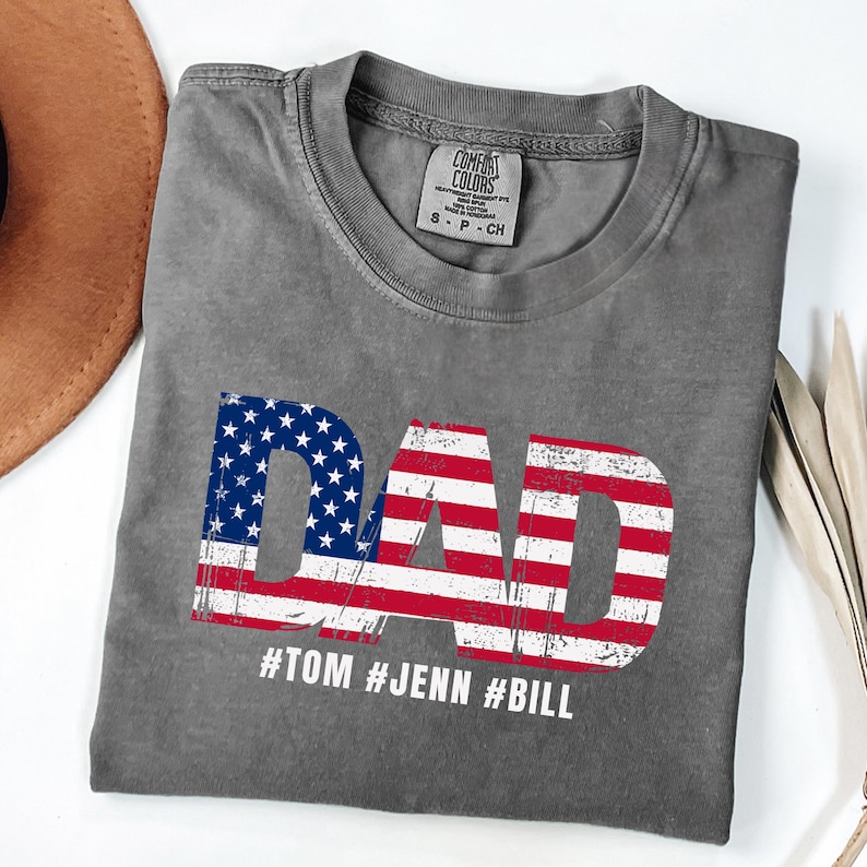 Comfort Colors® Personalized Dad USA Flag Shirt, Custom Dad Shirt With ...