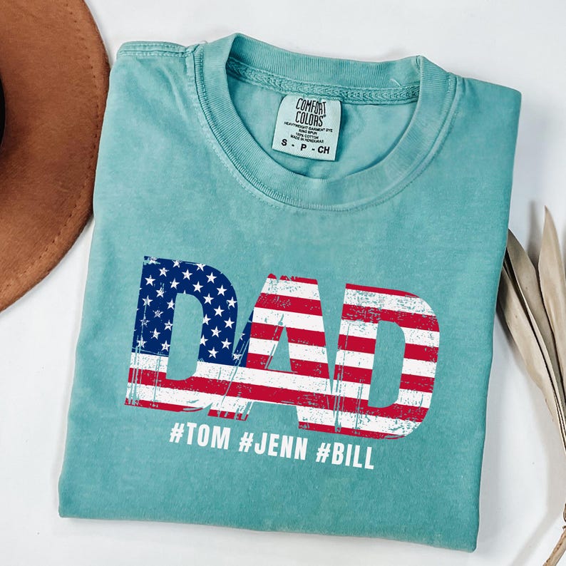 Comfort Colors® Personalized Dad USA Flag Shirt, Custom Dad Shirt With ...