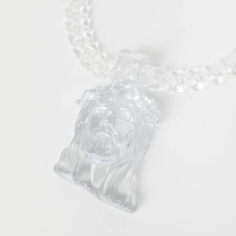 Big Clear Jesus Piece Pendant & Chain - Etsy