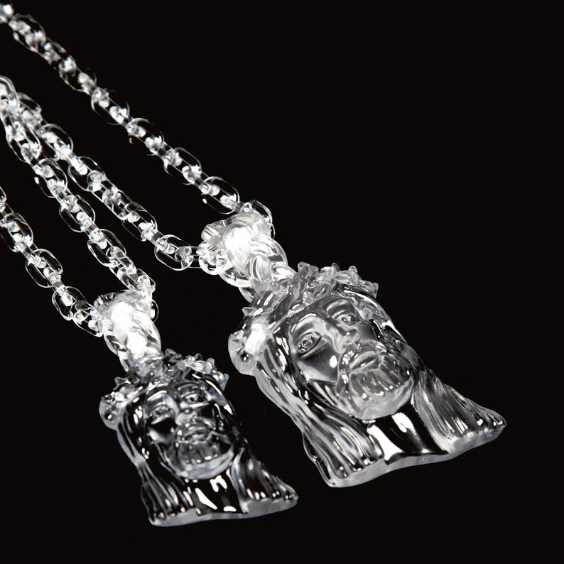 Big Clear Jesus Piece Pendant & Chain - Etsy