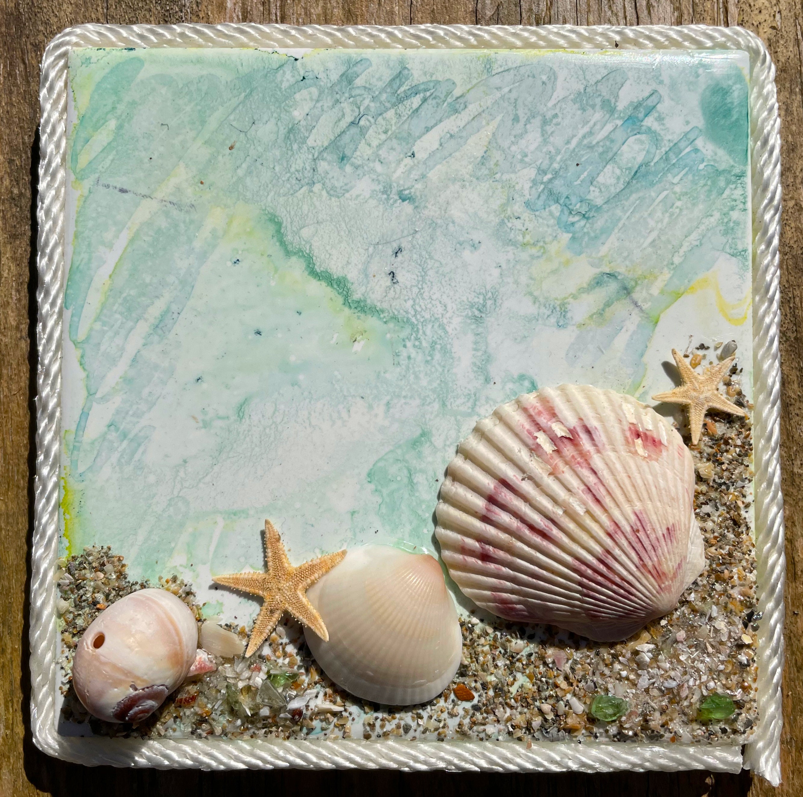 Beach Art, Tile Art, Shells, Sea Glass, Nautical Art Decor - Etsy