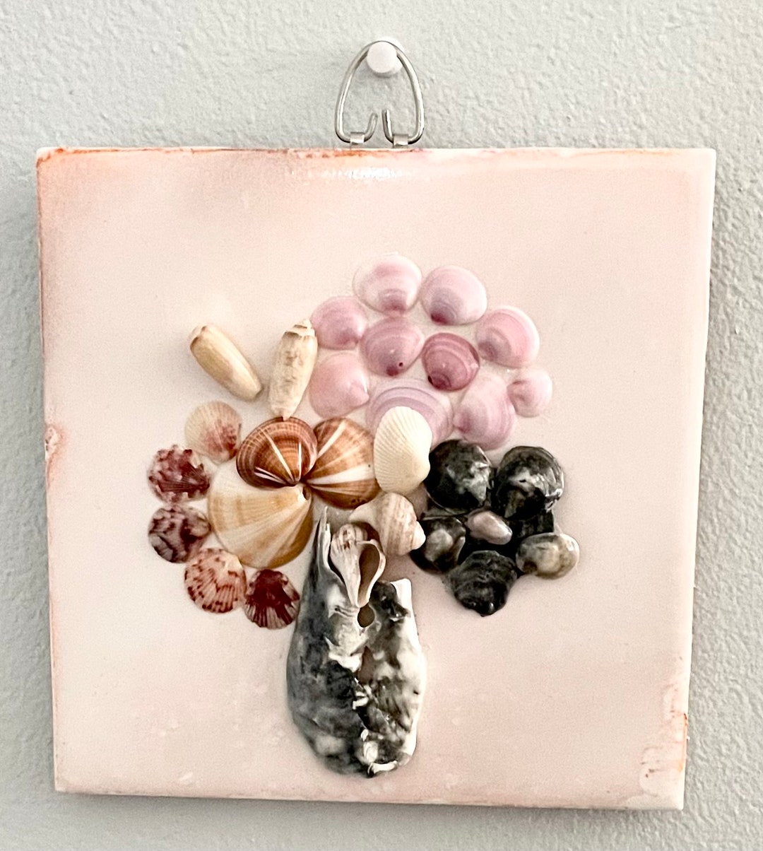 Flower Bouquet Made From Shells, Beach Art, Hanging Tile - Etsy