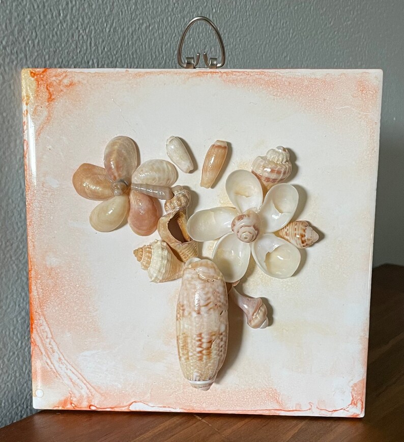 Flower Bouquet Made From Shells, Beach Art, Hanging Tile - Etsy