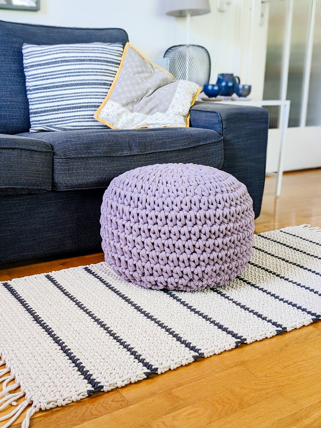 Purple Crochet Pouf Cozy Living Room Seating - Nursery or Kids Room ...