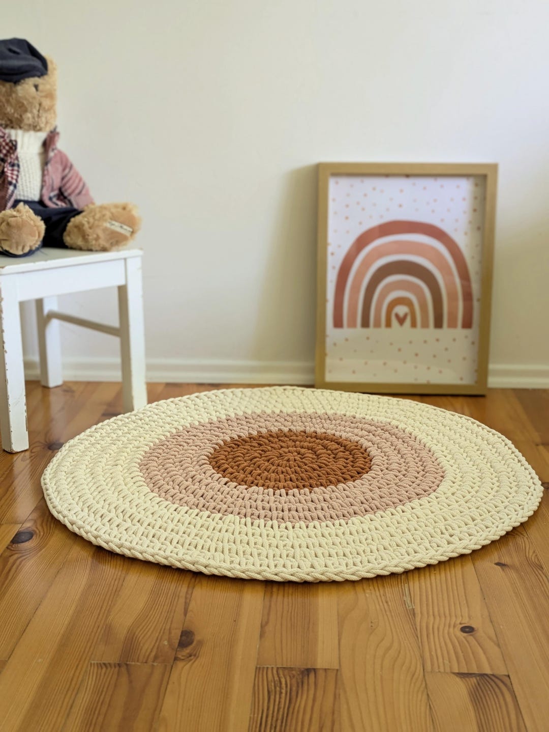 Terracotta and Pastel Pink Crochet Rug for a Little Princess's Room ...