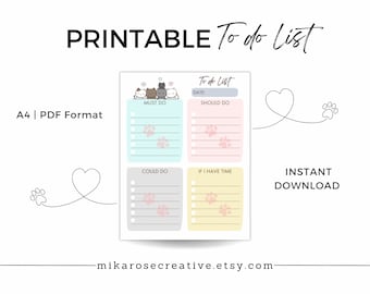 Cat Themed to Do List Printable, Daily/weekly Tasks Template, Organizer ...