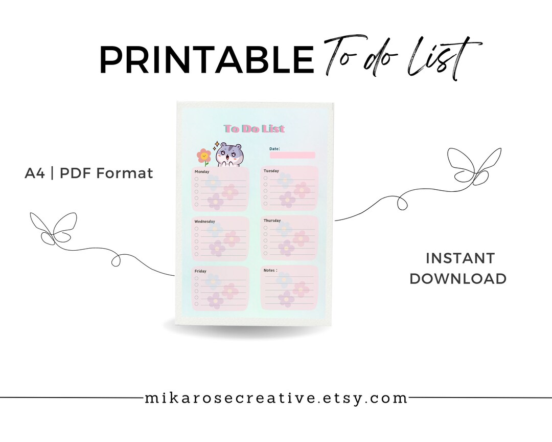 Printable to Do List Cute PDF A4 - Etsy