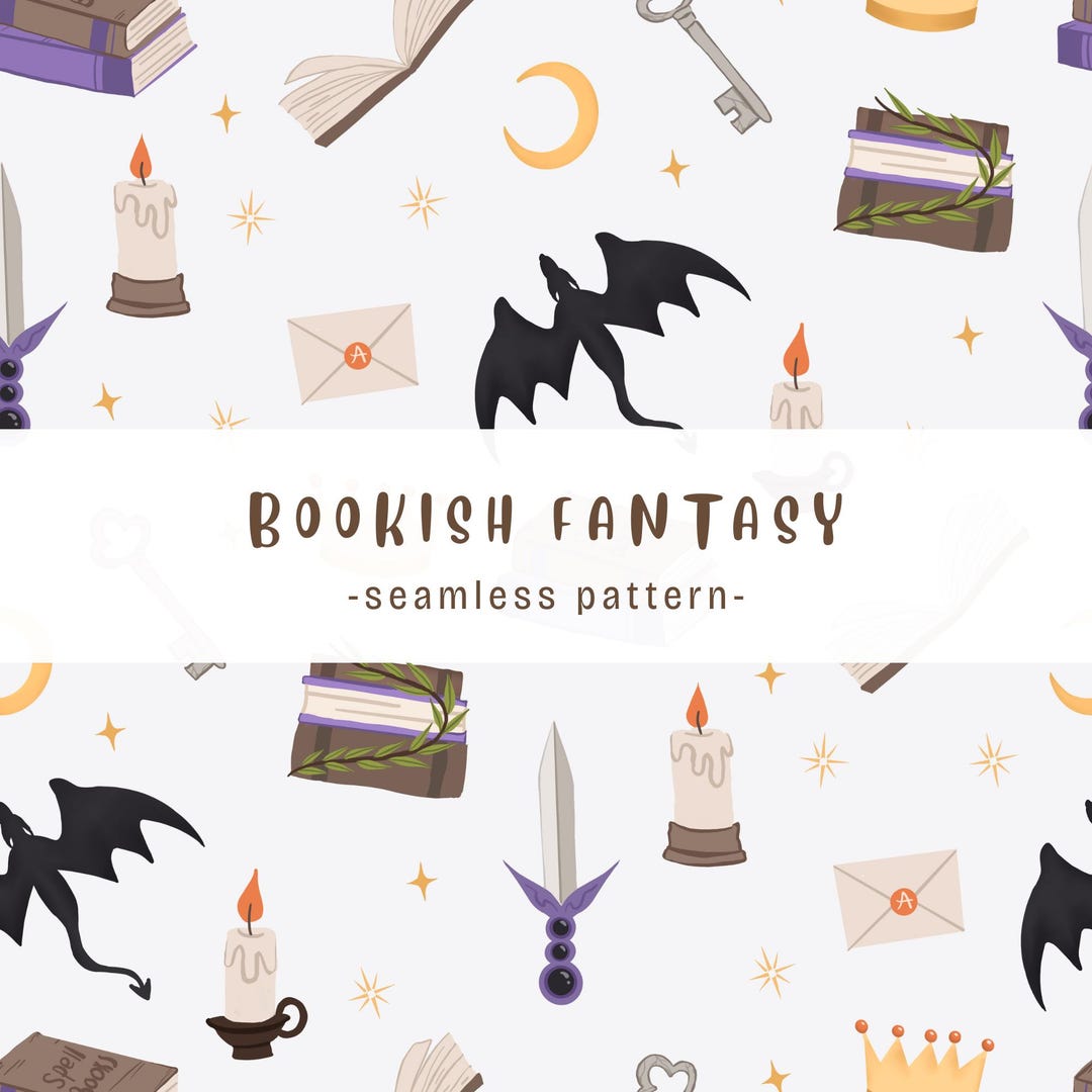 Bookish Fantasy Seamless Pattern PNG JPG , Repeat Pattern, Digital ...