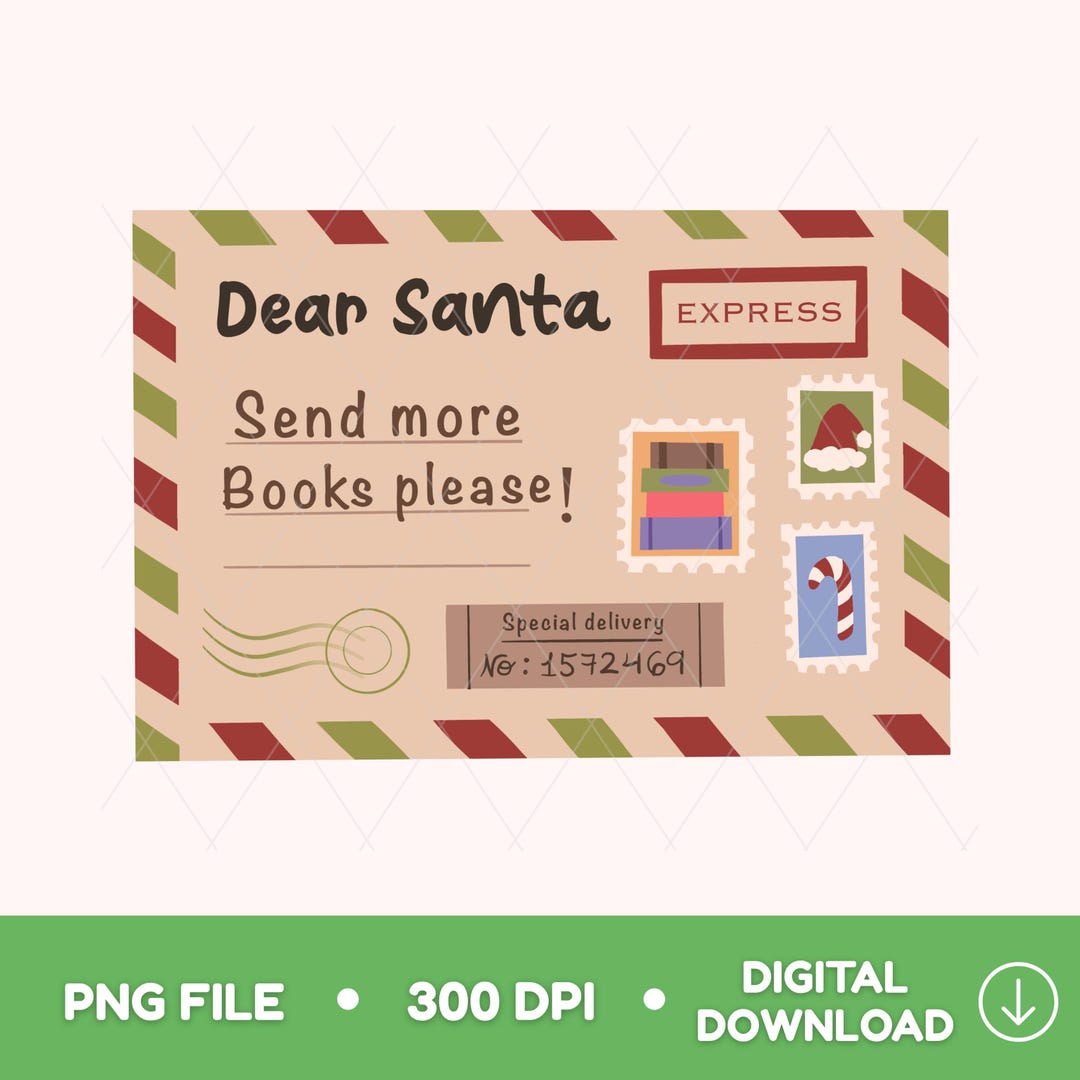 Bookish Letter to Santa PNG - Book Png, Stickers, Bookmarks,shirts ...