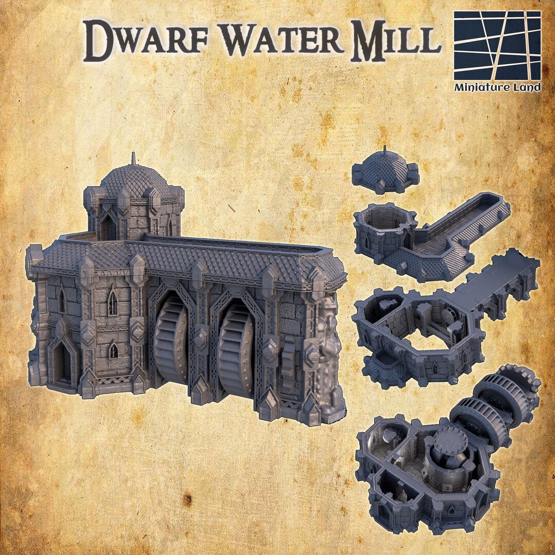 Dwarf Water Mill Scenery Fantasy Tabletop RPG Miniature Game Castle 3D ...
