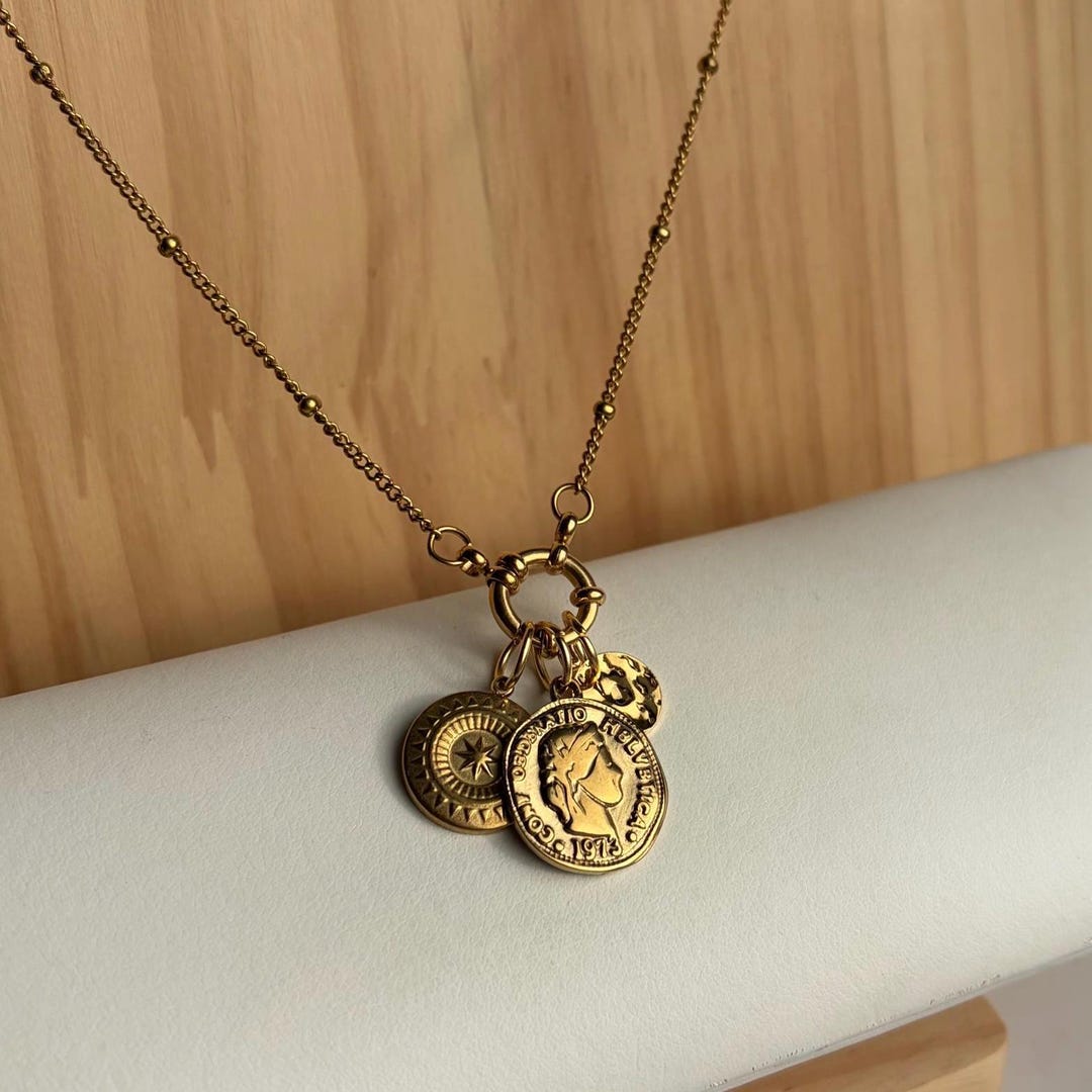 Gold Penny Charm Dainty Necklace | Gold Jewellery | Multi Charm ...