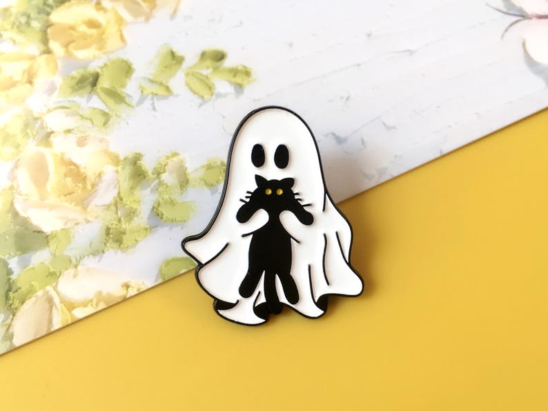 Ghost and Black Cat Enamel Pin | Cute Pin Badge | Lapel Pin | Halloween ...