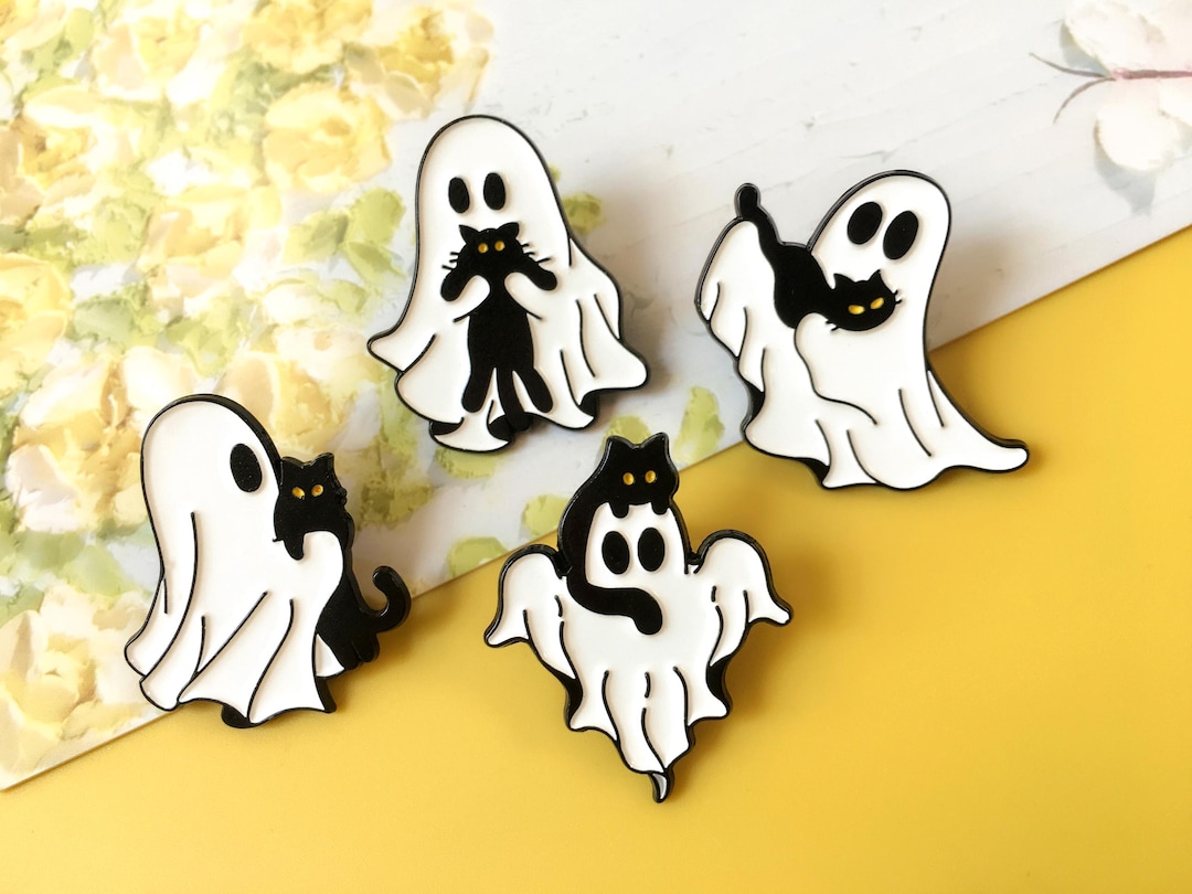 Ghost and Black Cat Enamel Pin | Cute Pin Badge | Lapel Pin | Halloween ...