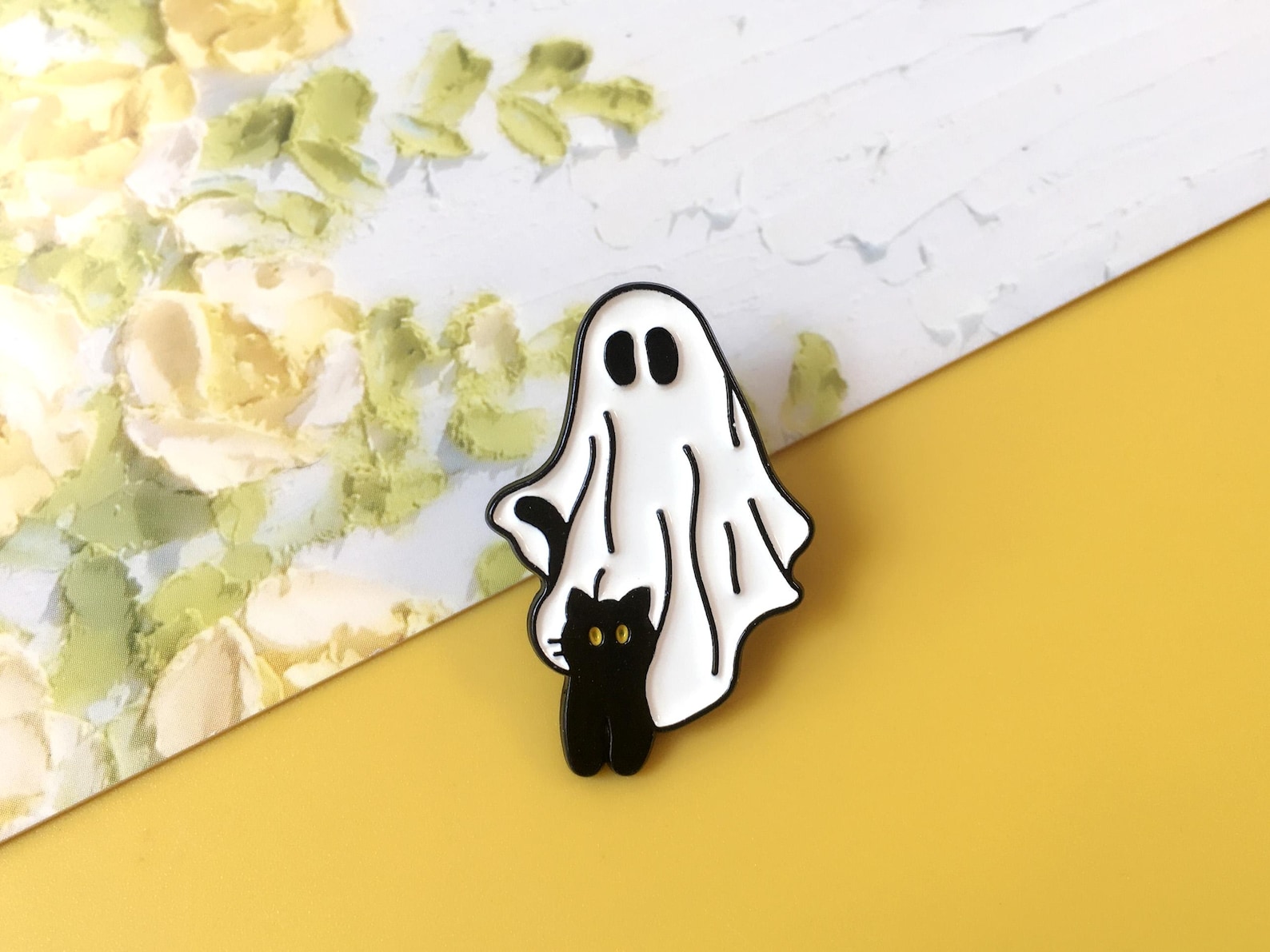 Ghost and Black Cat Enamel Pin | Cute Pin Badge | Lapel Pin | Halloween ...