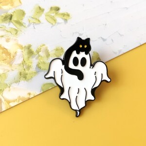 Ghost and Black Cat Enamel Pin | Cute Pin Badge | Lapel Pin | Halloween ...