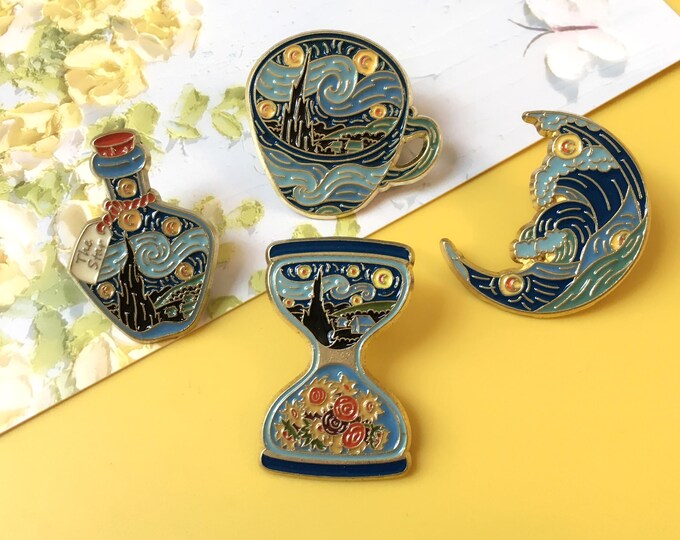 Cat Art Pin - Starry Night Enamel Pin – Van Gogh Inspired Art Pin ...