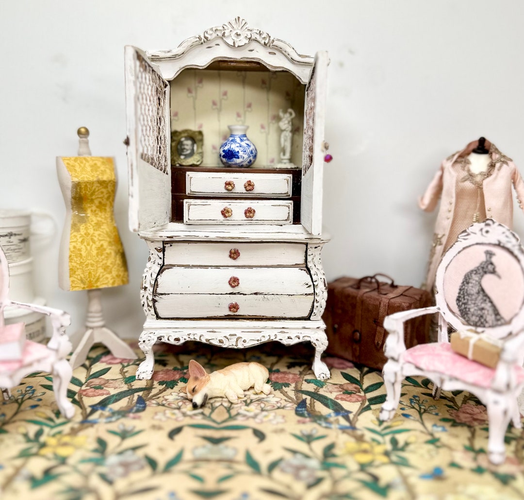 Rare Vintage Dollhouse Cabinet, Miniature Cabinet, Dollhouse Hutch ...
