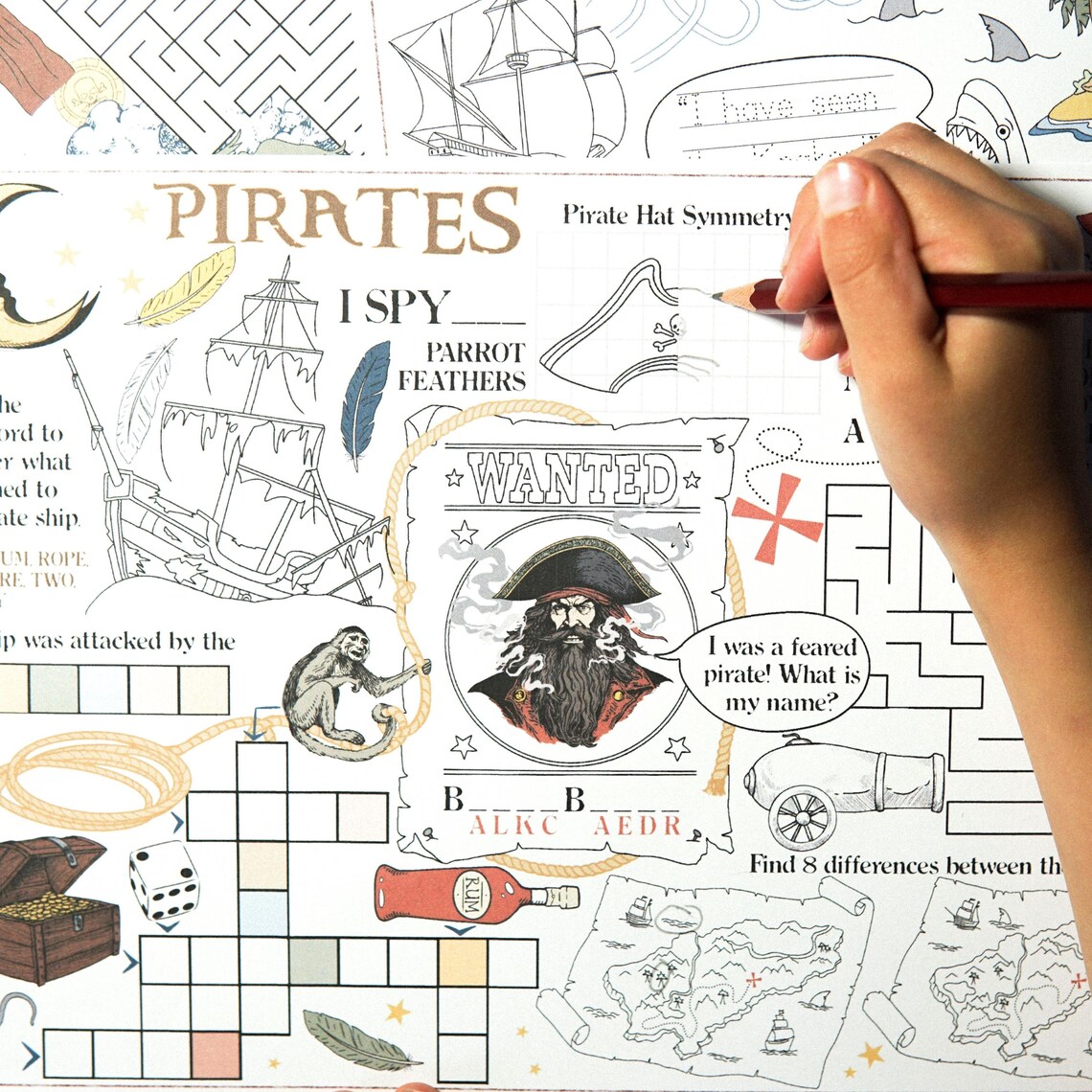 Pirate Activity Placemats | Printable Games, Coloring Pages (digital ...