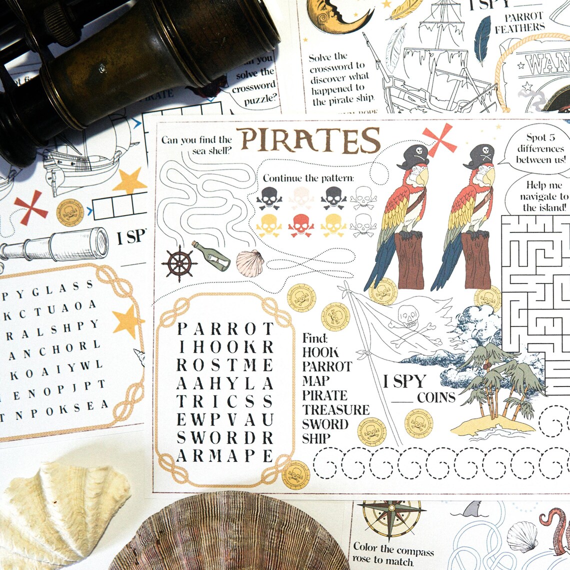 Pirate Activity Placemats | Printable Games, Coloring Pages (digital ...