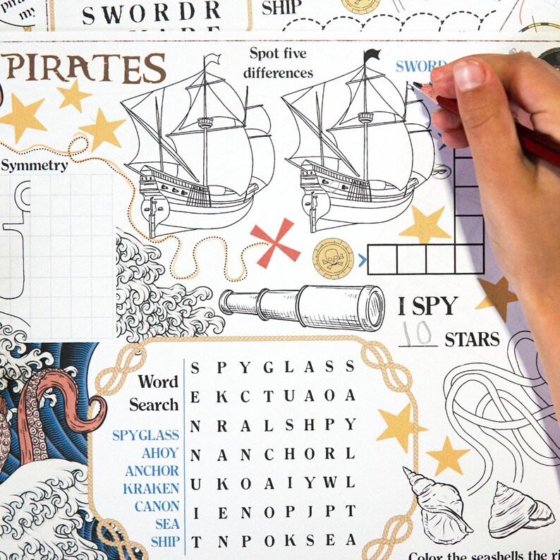 Pirate Activity Placemats | Printable Games, Coloring Pages (digital ...