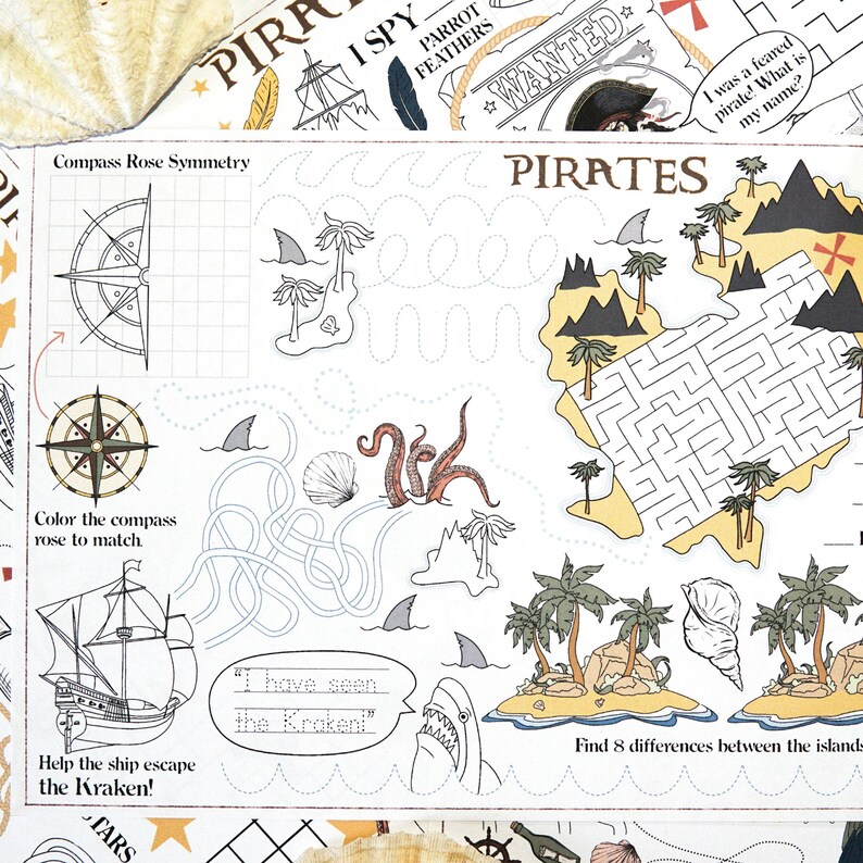 Pirate Activity Placemats | Printable Games, Coloring Pages (digital ...