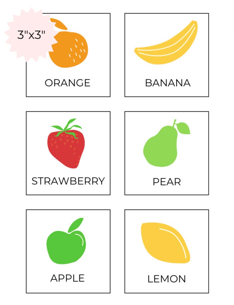 15 Fruit Flashcards, Montessori Flashcards, Pre-school Flashcards ...