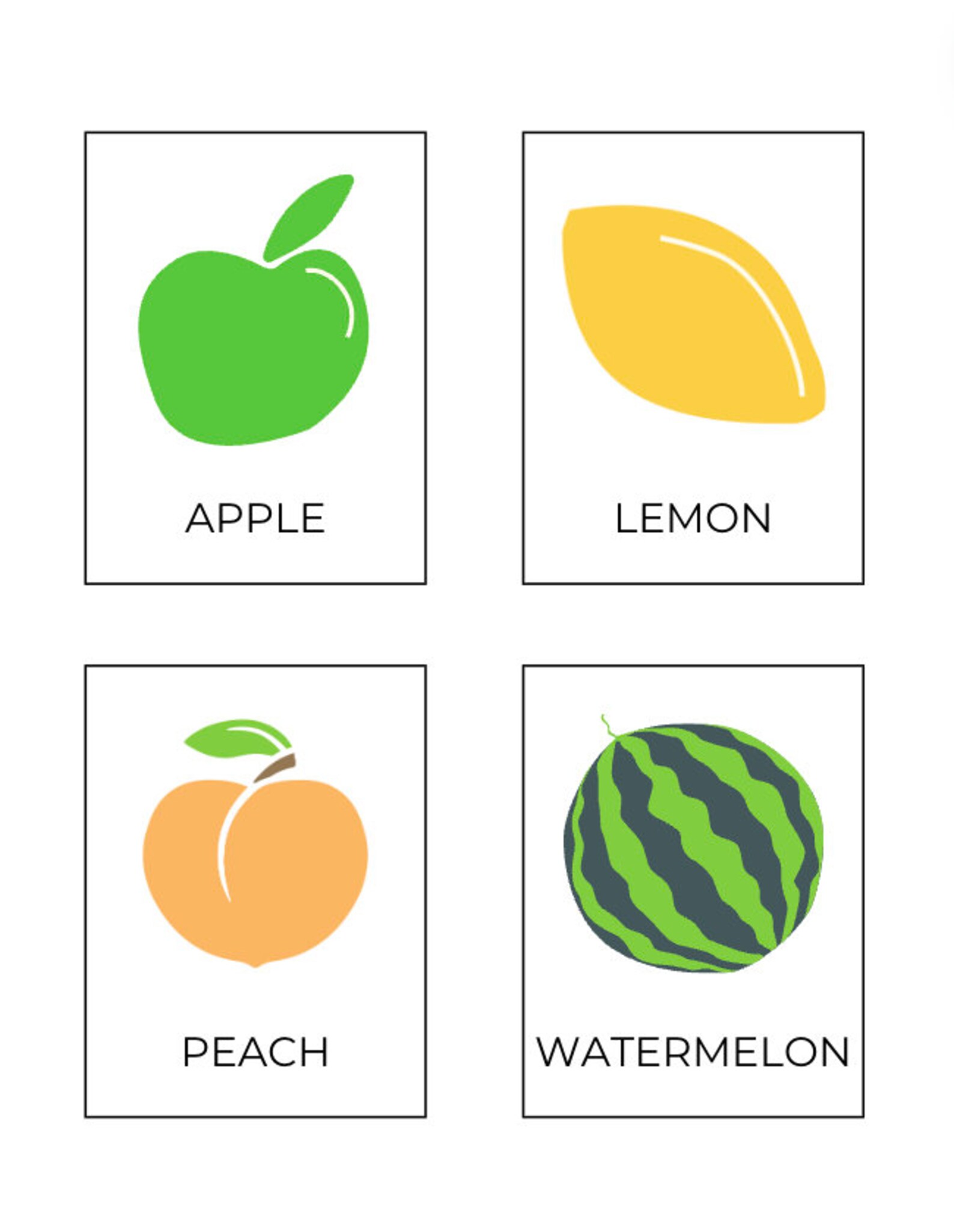15 Fruit Flashcards, Montessori Flashcards, Pre-school Flashcards ...