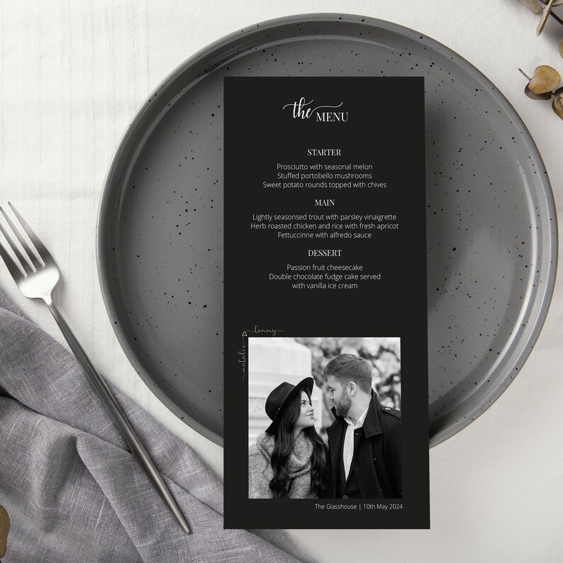 Printed Wedding Menu, Luxury Wedding Menu, Bride and Groom Photo Menu ...