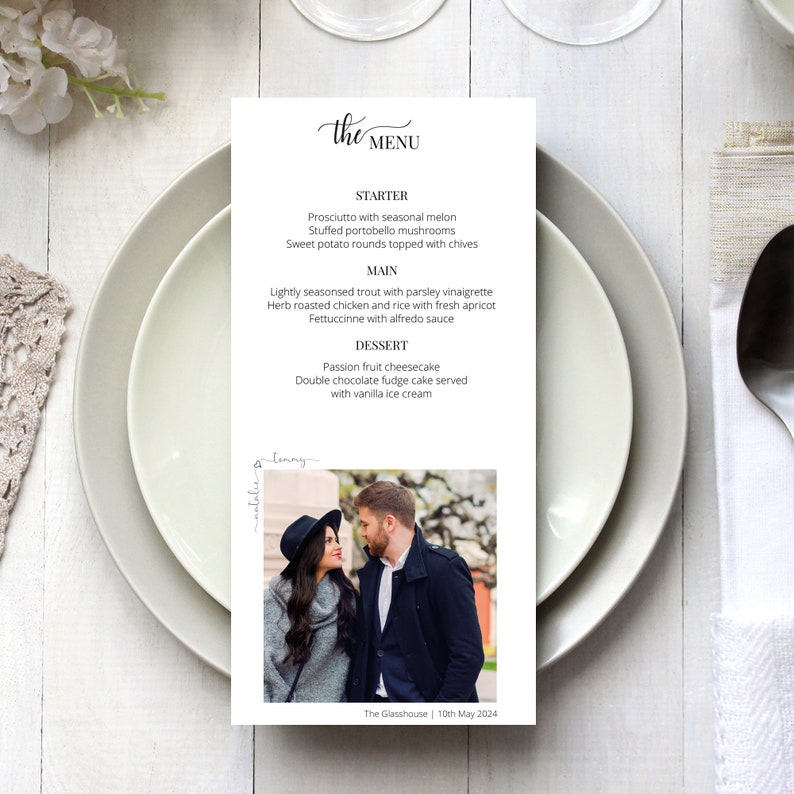 Printed Wedding Menu, Luxury Wedding Menu, Bride and Groom Photo Menu ...
