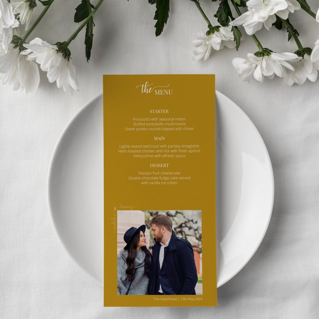 Gold Printed Wedding Menu, Luxury Wedding Menu, Bride and Groom Photo ...