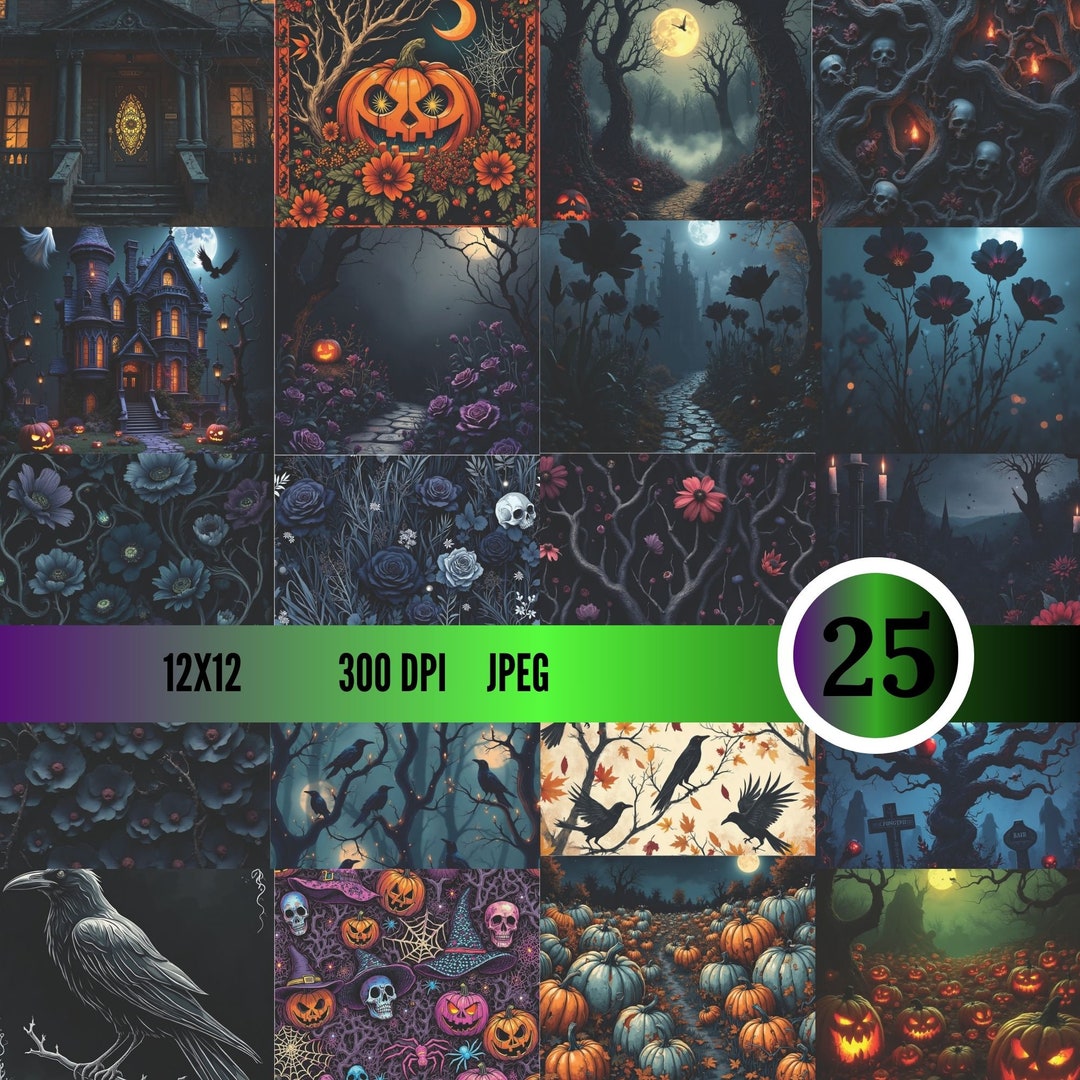 Spooky Halloween Paper - 25 Digital Paper - 12x12 300 DPI JPEGS - Etsy