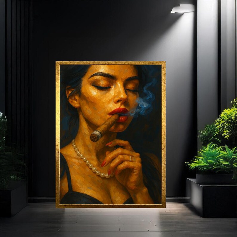 Bold Woman Smoking Cigar Portrait | Glamorous Vintage Canvas Wall Art ...