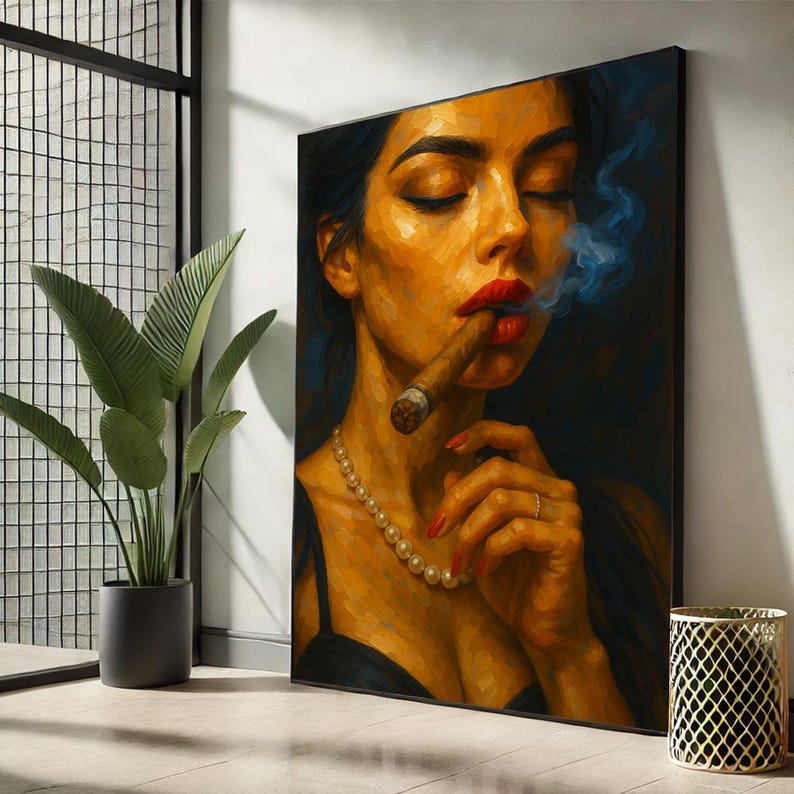 Bold Woman Smoking Cigar Portrait | Glamorous Vintage Canvas Wall Art ...