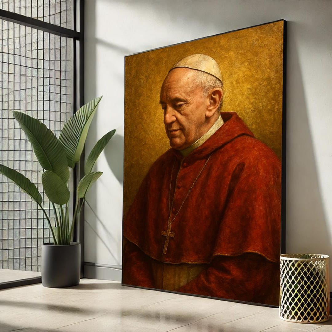 Modern Pope Portrait Canvas, Catholic Cardinal Wall Art, Holy Man ...