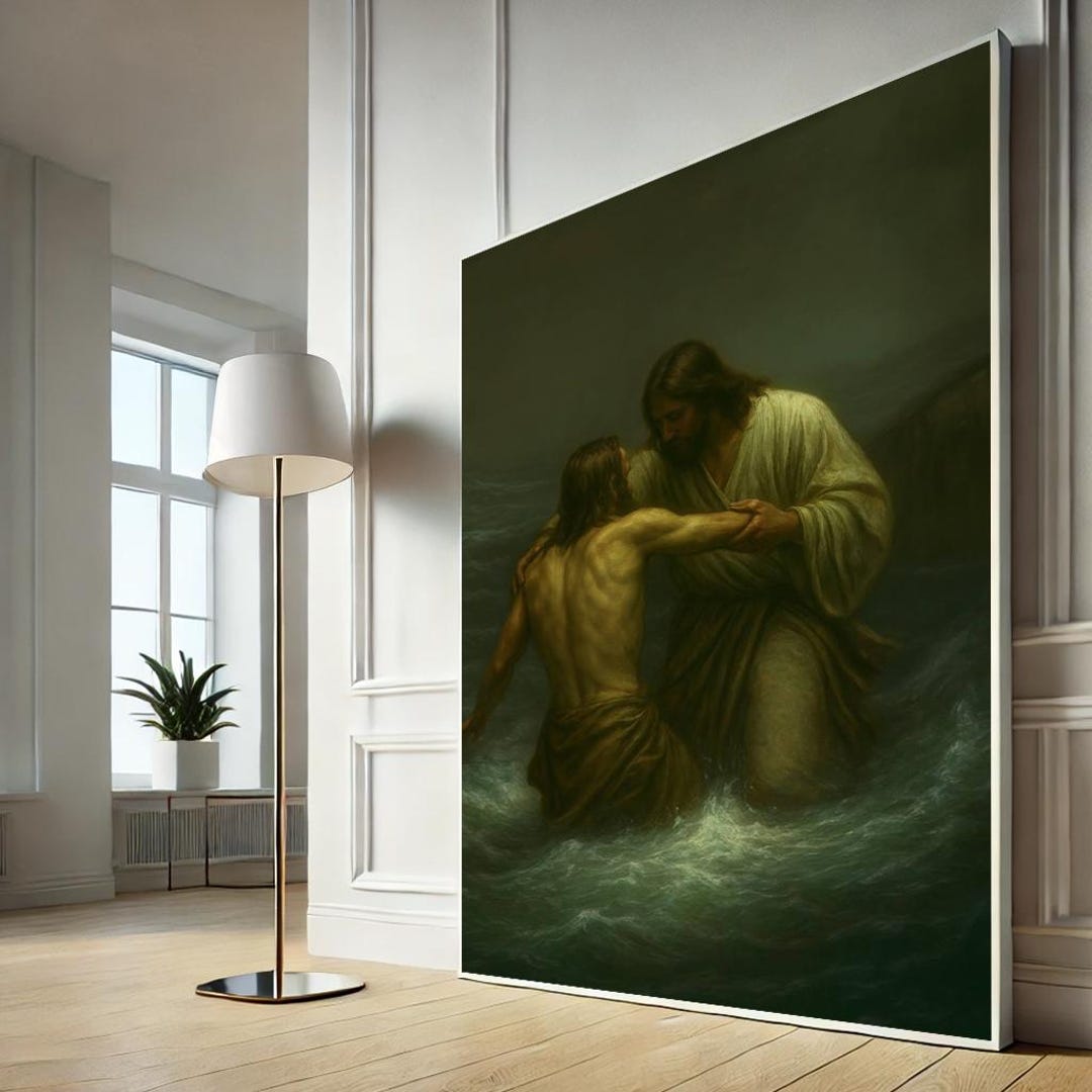 Radiant Jesus Baptism Scene Canvas Wall Art Print | Serene Living Room ...