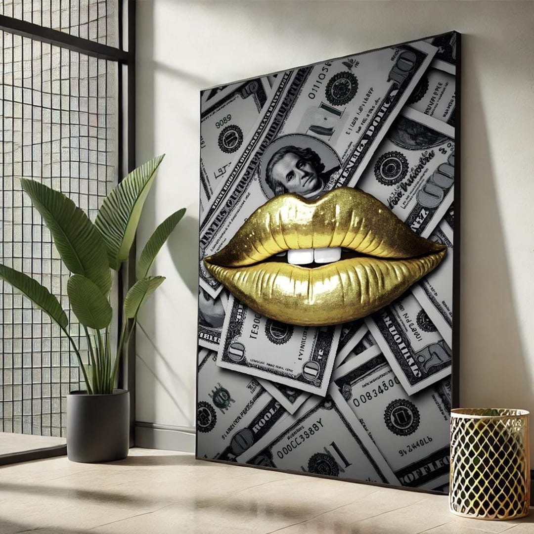 Gold Lips Money Canvas, Pop Art Glam Office Decor - Etsy
