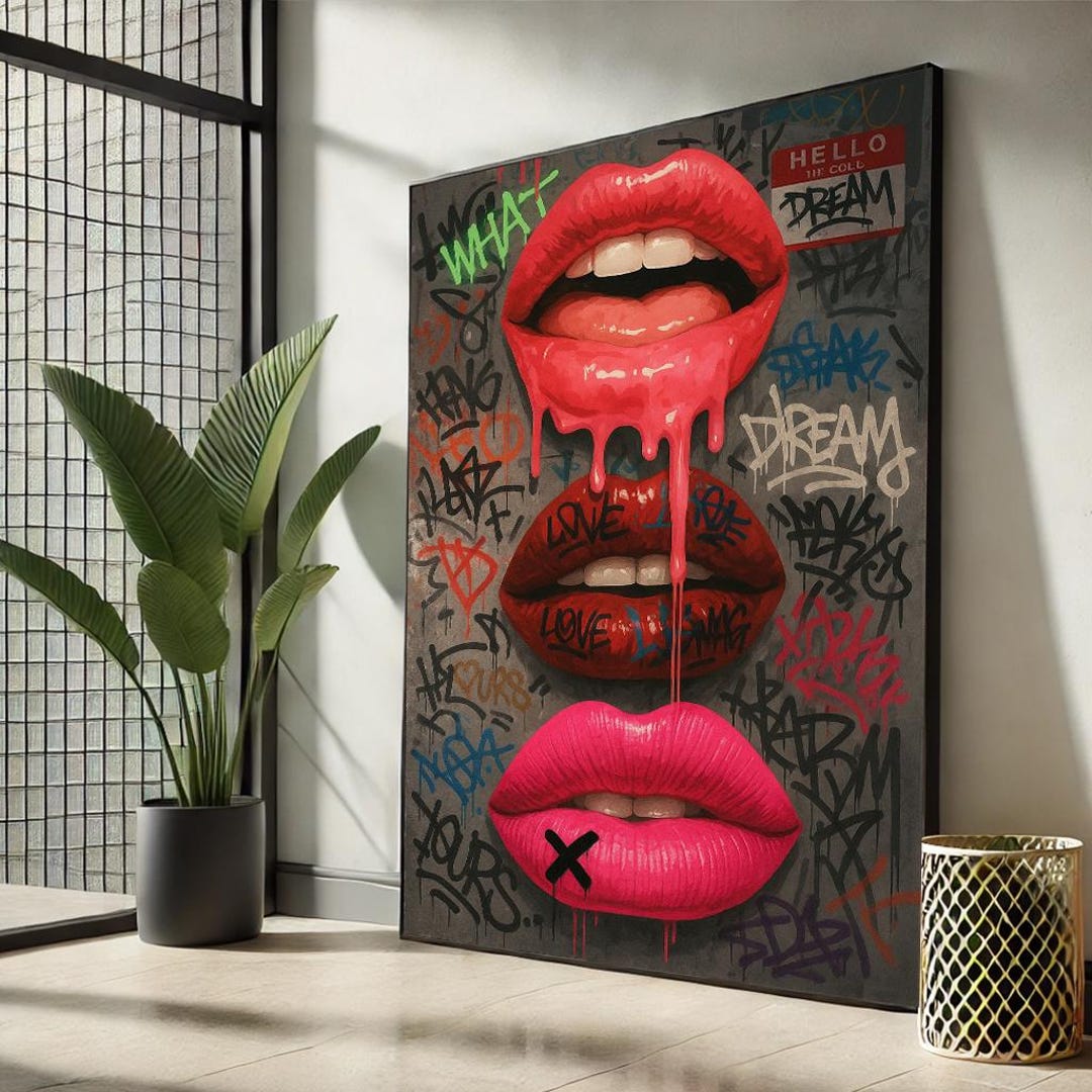 Graffiti Lips Canvas Print | Bold Pop Art, Urban Decor - Etsy