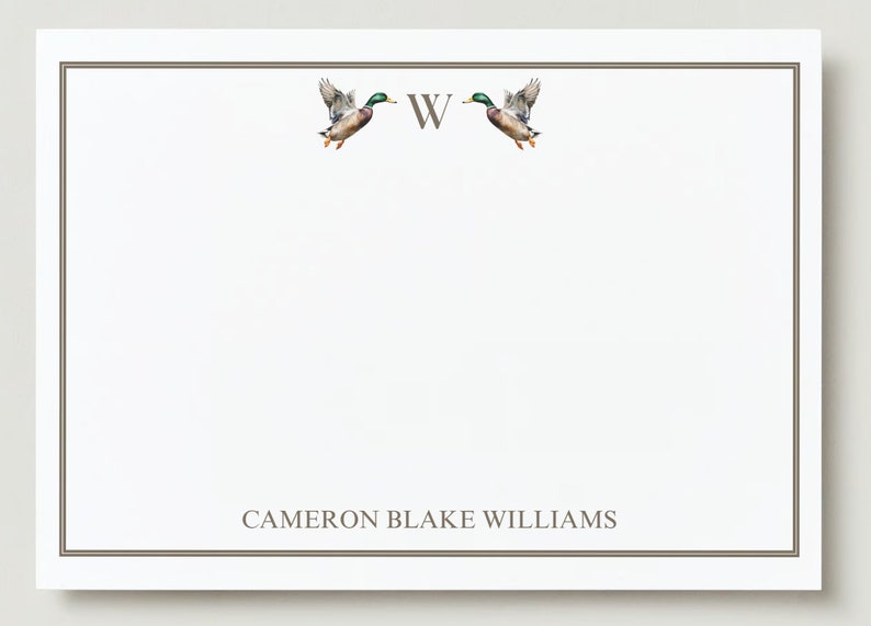 Personalized Stationery Printable Flat Note Card Mallard Duck ...