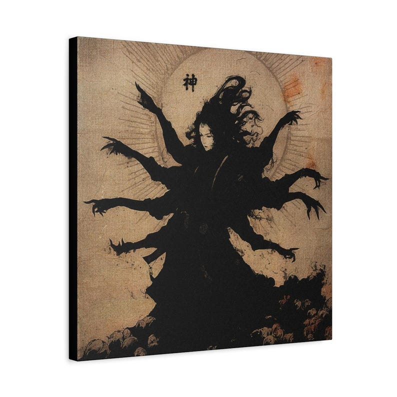 Japanese Dark Goddess Kami Canvas, Gothic Shinto Spirit Wall Decor ...