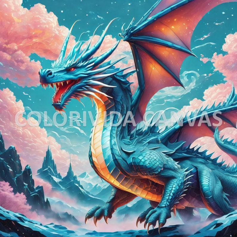 Wall Art, Digital Art, Blue Dragon, Digital Product, AI Generated ...