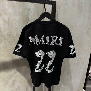 Amiri T-shirt, Letter Print AMIRI Tee, Vintage Amiri Look Logo Shirt, Casual Streetwear ...