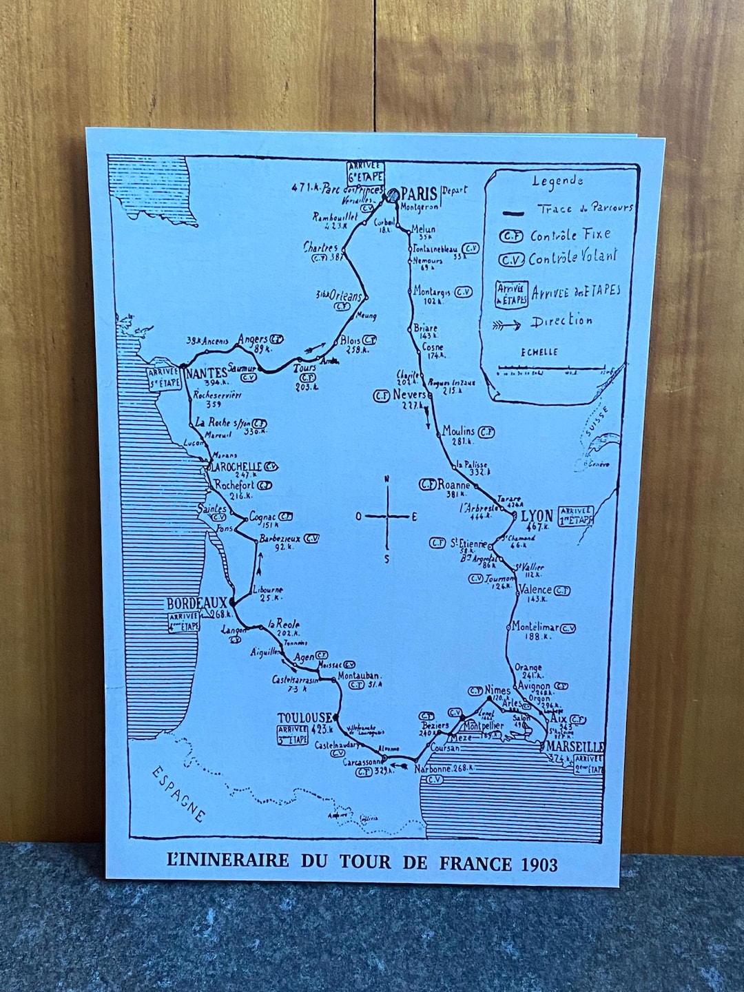 Tour De France, 1903 Route Map, Printed Metal Sign, Cycling, Bikes ...