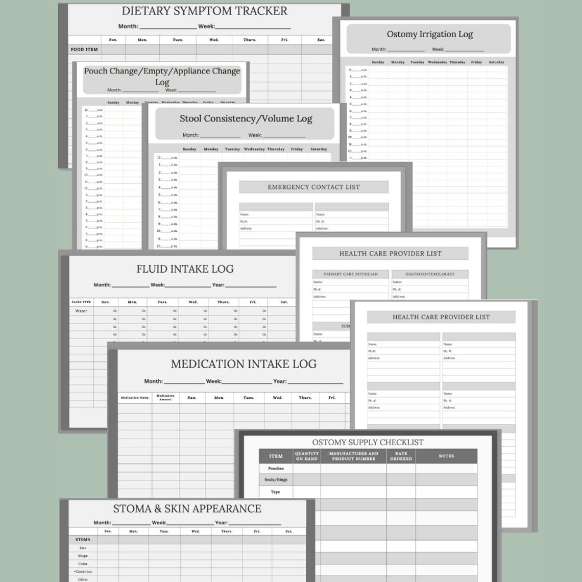 Ostomy Digestion Tracking Logs, Ostomy Supply Checklist, Stool ...