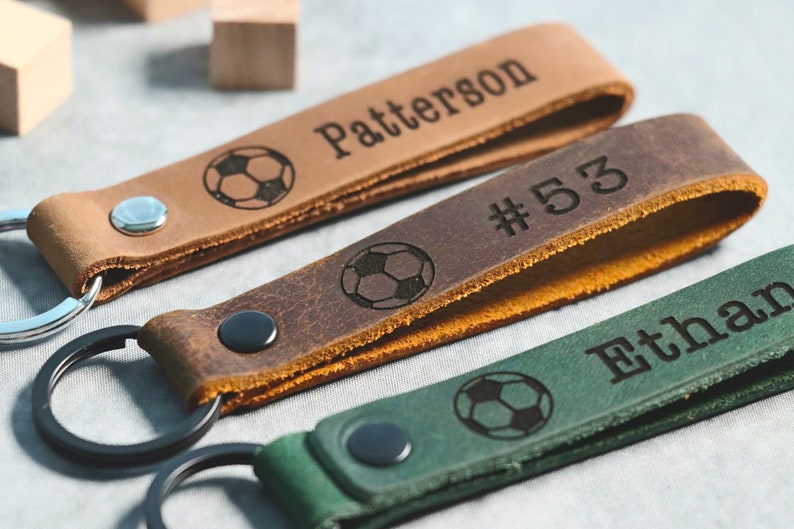 Football Personalized Keychain / Keyring / Bag Tag / Name Tag - Leather ...