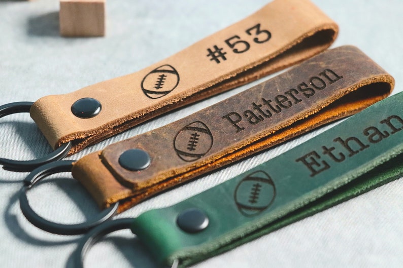 Football Personalized Keychain / Keyring / Bag Tag / Name Tag - Leather ...