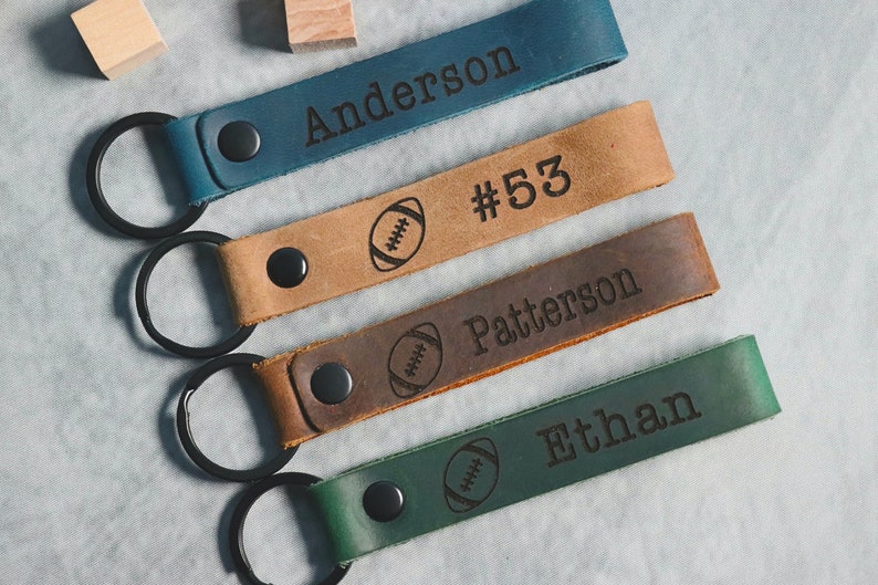Football Personalized Keychain / Keyring / Bag Tag / Name Tag - Leather ...