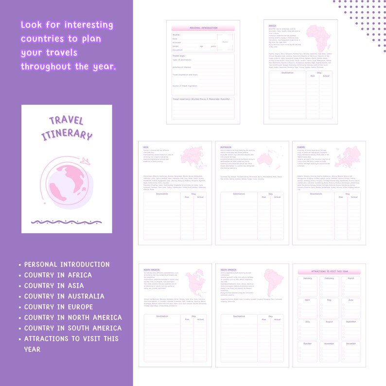 Travel Planner Bundle Printable, Travel Itinerary Printable,travel ...