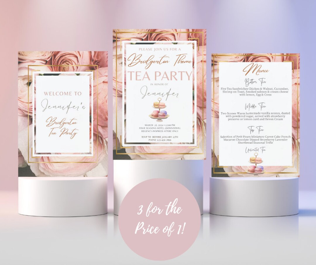 Tea Time Trio: Invitation, Menu, and Welcome Cards Printable Templates ...