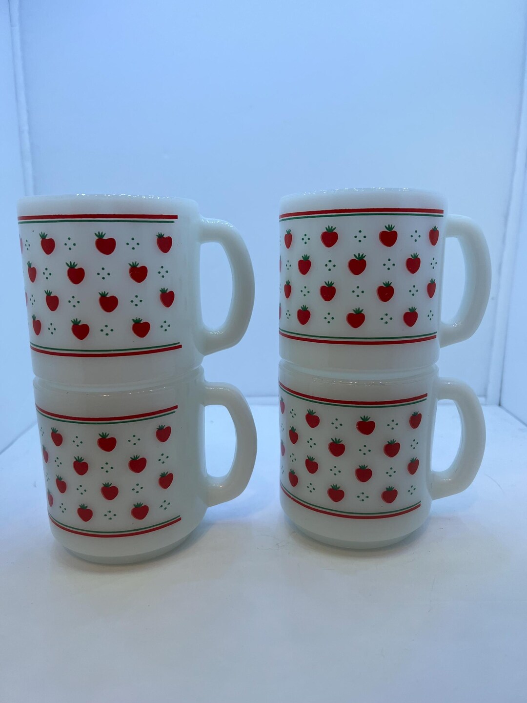 Set of 4 Vintage Milk Glass Stacking Mug Termocrisa Termo-rey ...